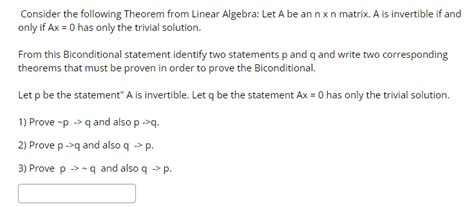 Solved Consider The Following Theorem From Linear Algebra Chegg