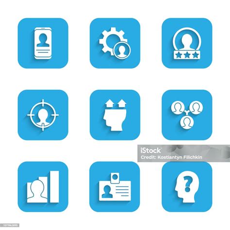 사용자 설정 식별 배지 물음표와 머리 프로젝트 팀 베이스 생산적인 인간 사냥 계정 화면 만들기 및 모바일 이력서 아이콘 벡터 개념에 대한 스톡 벡터 아트 및 기타 이미지