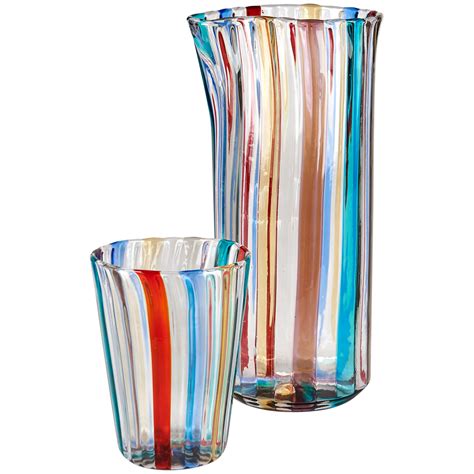 Multicoloured Handblown Murano Gio Ponti ‘a Canne Style Italian Glass