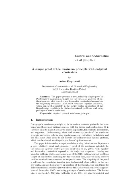 Pdf A Simple Proof Of The Maximum Principle With Endpoint Constraints