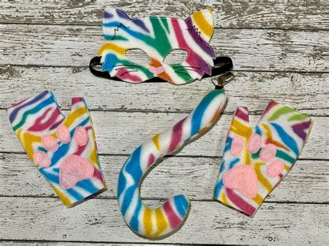 Rainbow Cat Costume Set Includes Mask Mitts And Tail Eco Friendly