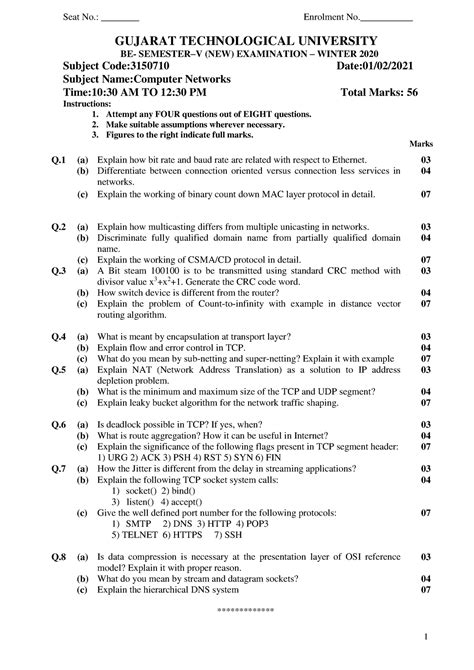 cn paper gtu w2020 3150710 1 seat no enrolment no
