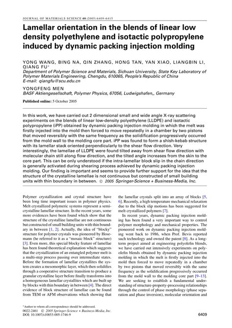 Pdf Lamellar Orientation In The Blends Of Linear Low Density Polyethylene And Isotactic