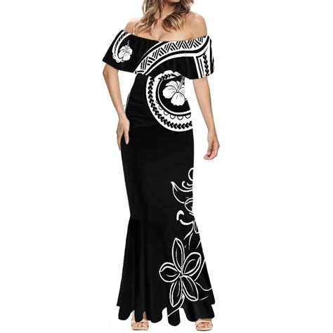 Samoan Print Strapless Dress Sexy Off Shoulder Party Dress
