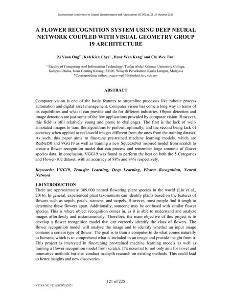 PDF A FLOWER RECOGNITION SYSTEM USING DEEP NEURAL NETWORK COUPLED WITH VISUAL GEOMETRY GROUP
