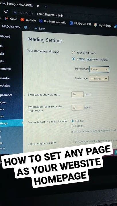 Set Any Page As Your Homepage | Wordpress Tutorials - YouTube