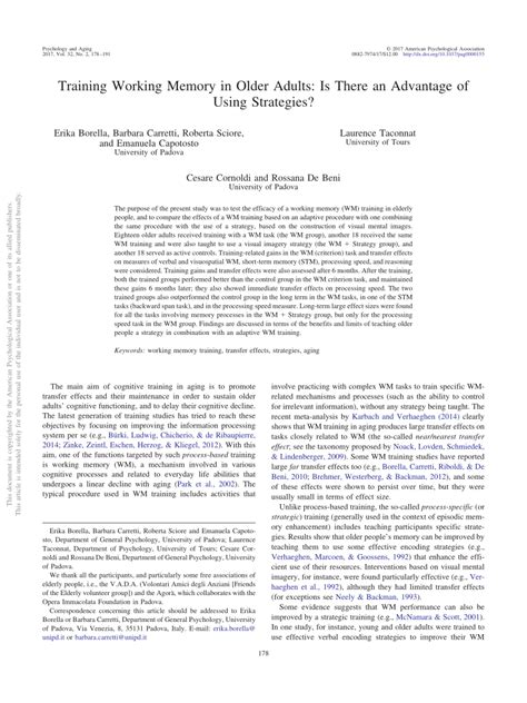 Pdf Training Working Memory In Older Adults Is There An Advantage Of Using Strategies