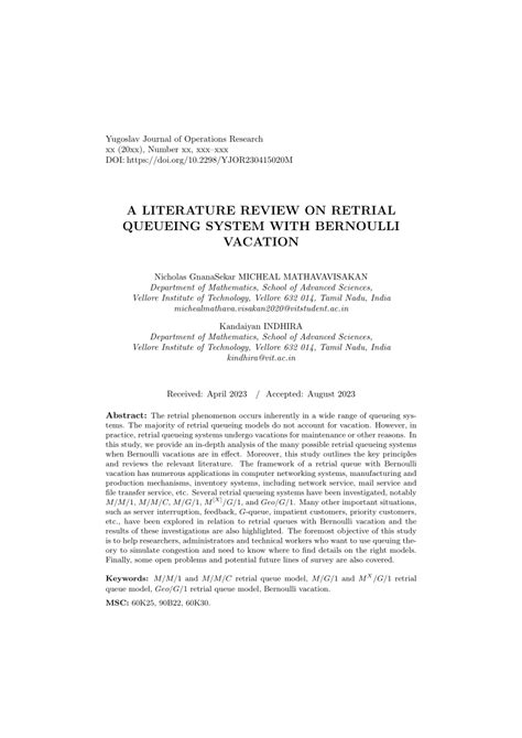 Pdf A Literature Review On Retrial Queueing System With Bernoulli