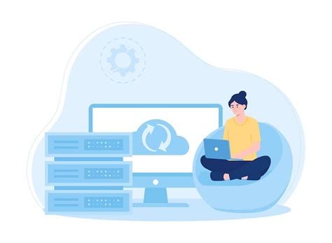 Premium Vector Woman With Laptop Is Backing Up Cloud Database Concept