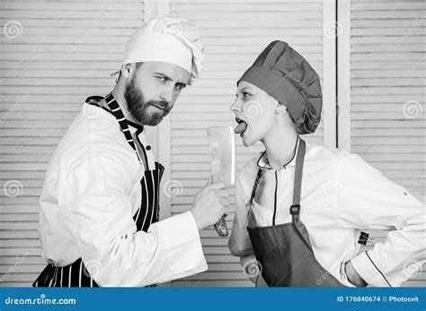 Cooking Is Sexy Sharp Knife Professional Tool Man Use Sharp Cleaver Knife Couple Playful With