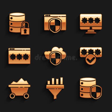 Set Cloud And Shield Sales Funnel With Chart Server Password Protection Coal Mine Trolley