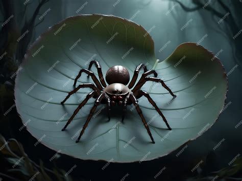 A Spider Sits On A Leaf In The Dark Premium Ai Generated Image