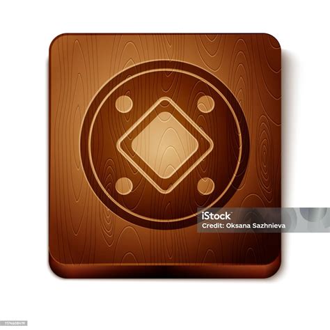 흰색 배경에 고립 된 갈색 유대인 동전 아이콘입니다 통화 기호입니다 나무 사각형 버튼입니다 벡터 일러스트레이션 금융에 대한 스톡 벡터 아트 및 기타 이미지 Istock