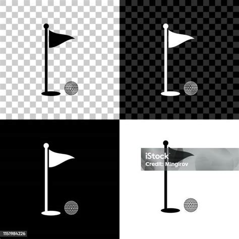 골프 공 및 플래그 아이콘이 검정색 흰색 및 투명 한 배경에 고립 된 구멍 골프장 구멍에 볼과 말뚝 스포츠 개념입니다 벡터 일러스트 가지 식물 부위에 대한 스톡 벡터 아트
