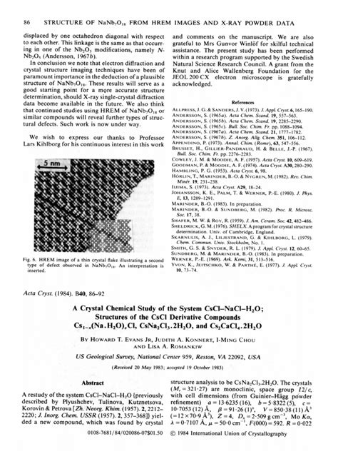 PDF A Crystal Chemical Study Of The System CsCl NaCl H O Structures Of The CsCl Derivative