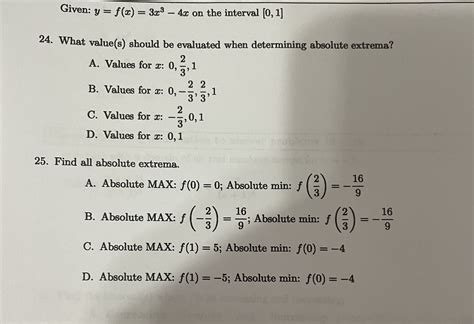 solved given y f x 3x3−4x on the interval [0 1] 24 what