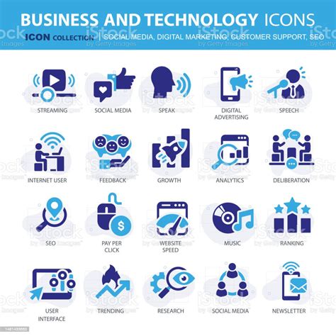비즈니스 데이터 분석 조직 관리 아이콘 소셜 미디어 디지털 마케팅 고객 지원 및 Seo 아이콘 세트 벡터 아이콘 모음 검색 엔진에 대한 스톡 벡터 아트 및 기타 이미지