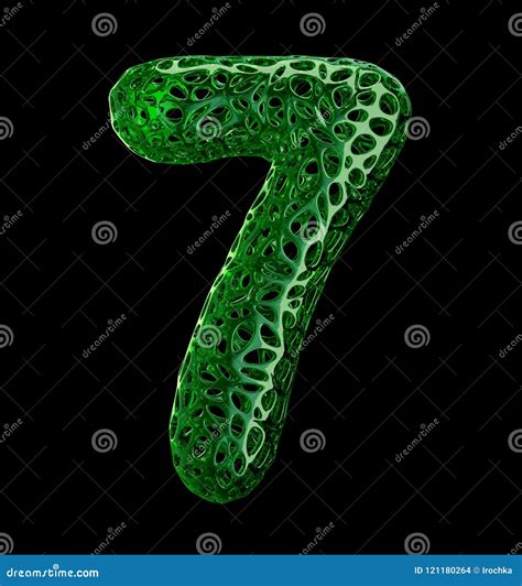 Number 7 Seven Made Of Green Plastic With Abstract Holes Isolated On