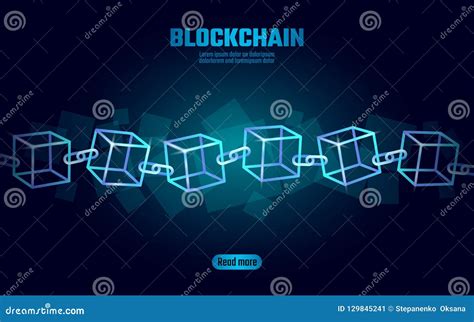 Blockchain Cube Chain Symbol On Square Code Big Data Flow Information Blue Neon Glowing Modern