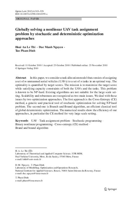 Pdf Globally Solving A Nonlinear Uav Task Assignment Problem By