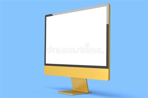 Realistic Gold Computer Screen Display With Keyboard And Mouse Isolated On Blue Stock