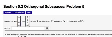 solved section 5 2 orthogonal subspaces problem 5 previous