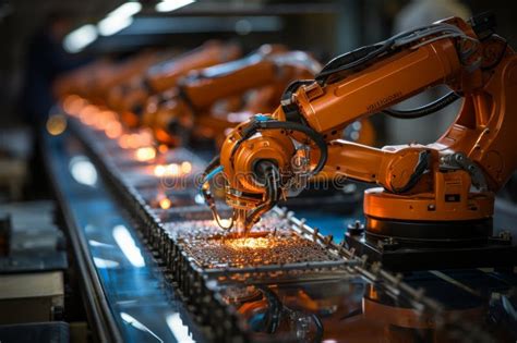 Automated Robots Efficiently Manufacturing Microcircuits In A High Tech
