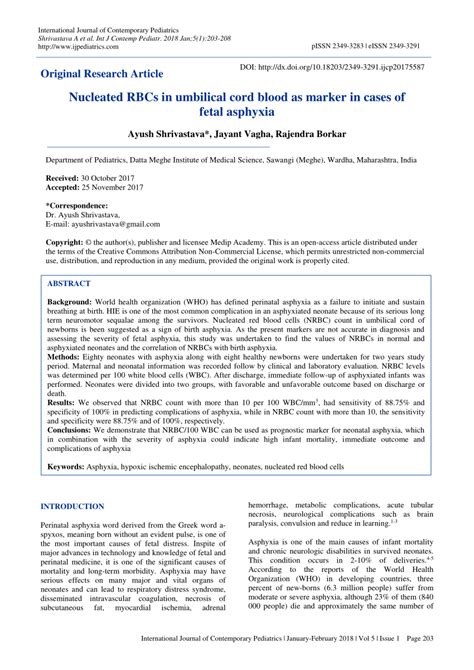 Pdf Nucleated Rbcs In Umbilical Cord Blood As Marker In Cases Of