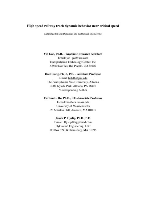 Pdf High Speed Railway Track Dynamic Behavior Near Critical Speed