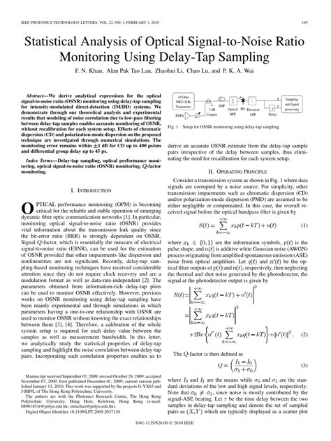 Pdf Statistical Analysis Of Optical Signal To Noise Ratio Monitoring Using Delay Tap Sampling