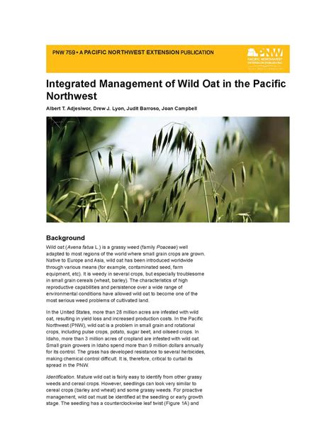 Integrated Management Of Wild Oat In The Pacific Northwest University