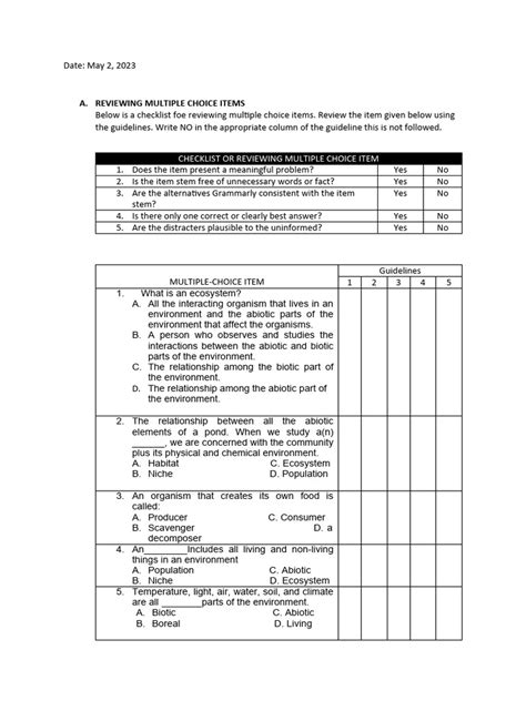 Tos Multiple Choice Item Pdf Food Web Ecosystem