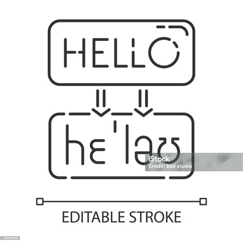 언어 번역 서비스 선형 아이콘입니다 기계 전사 온라인 사전 워드 사운드 표현 가는 선 그림입니다 등고선 기호입니다 벡터 절연 윤곽선 도면 편집 가능한 스트로크 개념에 대한