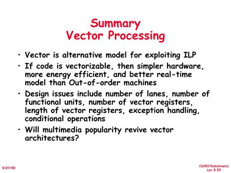 Ppt Cs252 Graduate Computer Architecture Lecture 10 Vector Processing Powerpoint Presentation