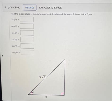 Solved LARPCALC10 4 3 008 Find The Exact Values Of The Six Chegg Com
