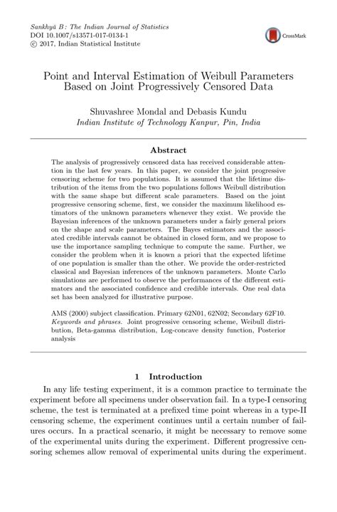 Pdf Point And Interval Estimation Of Weibull Parameters Based On Joint Progressively Censored Data