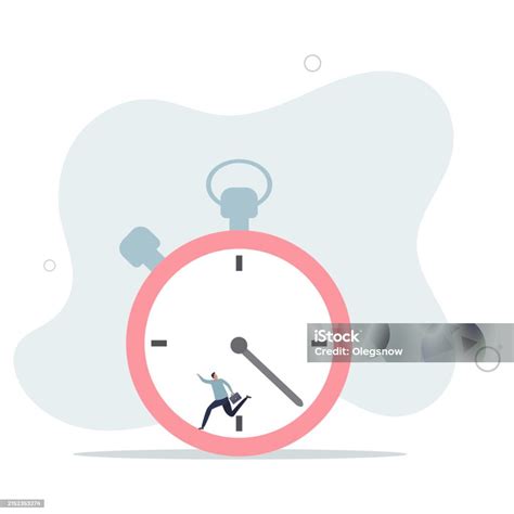 Frustrated Businessman Running Against Timer Counting Downflat Vector Illustration Stock