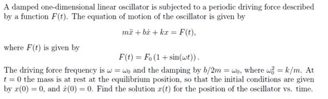 Solved A Damped One Dimensional Linear Oscillator Is