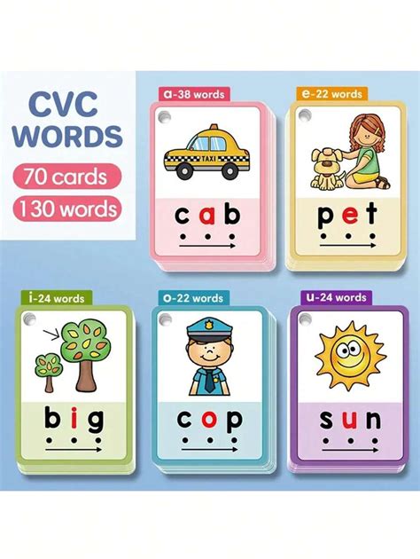 130pcs Cvc Phonetic Syllable English Words Short Vowel Learning