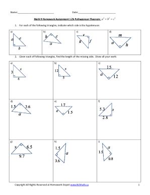 Fillable Online Calculating Exact Side Lengths Using Pythagoras Theorem Fax Email Print PdfFiller