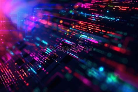 Colorful Code Lines On Black Background Displayed On Computer Screen Stock Illustration