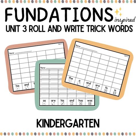 Fundations Kindergarten Unit 3 Roll And Write Trick Words Sor Phonics