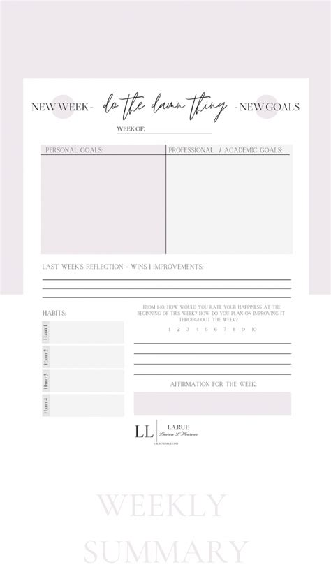 Planning Your Ideal Week The Weekly Summary Freebie La Rue