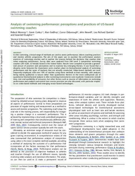 Pdf Analysis Of Swimming Performance Perceptions And Practices Of Us Based Swimming Coaches