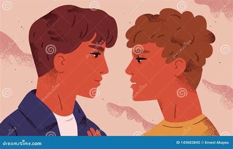 Lgbt Couple Portrait Of Cute Young Men Looking At Each Other Pair Of