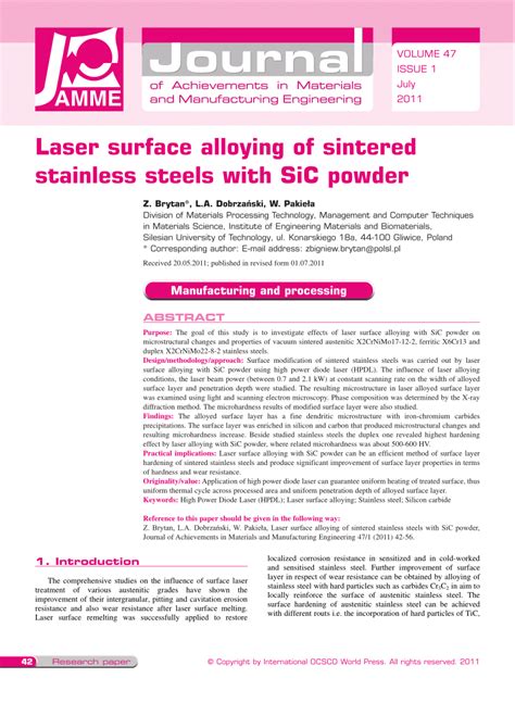 Pdf Laser Surface Alloying Of Sintered Stainless Steel With Sic Powder