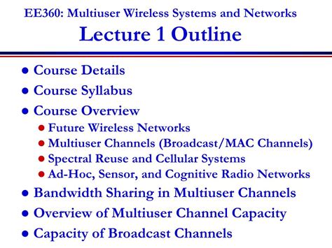 ppt ee360 multiuser wireless systems and networks lecture 1 outline