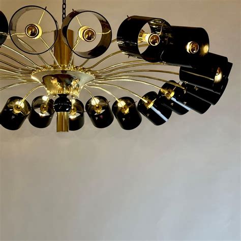 Late 20th Century Round Brass W Black Murano Glass Light Diffusers