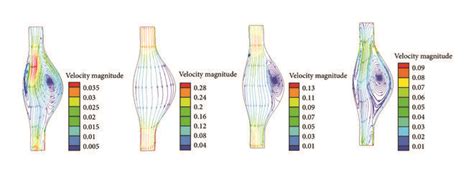 Flow Streamlines Colored By Velocity Magnitude Ms At Four Different Download Scientific