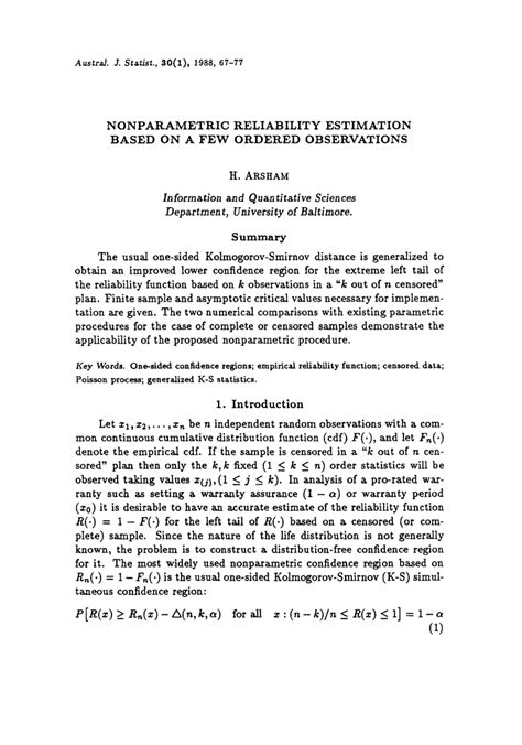 Pdf Nonparametric Reliability Estimation Based On A Few Ordered